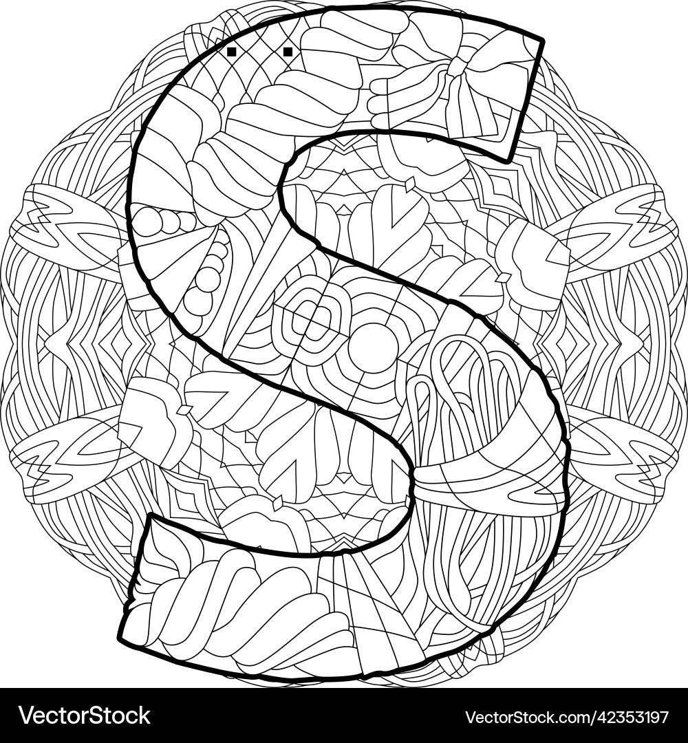 Letter s monogram with mandala engraving design Vector Image