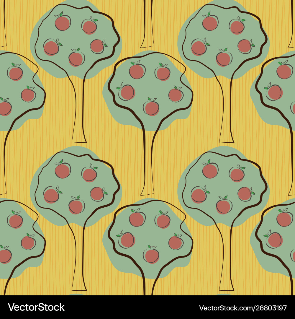 Line art apple tree orchard with offset green Vector Image