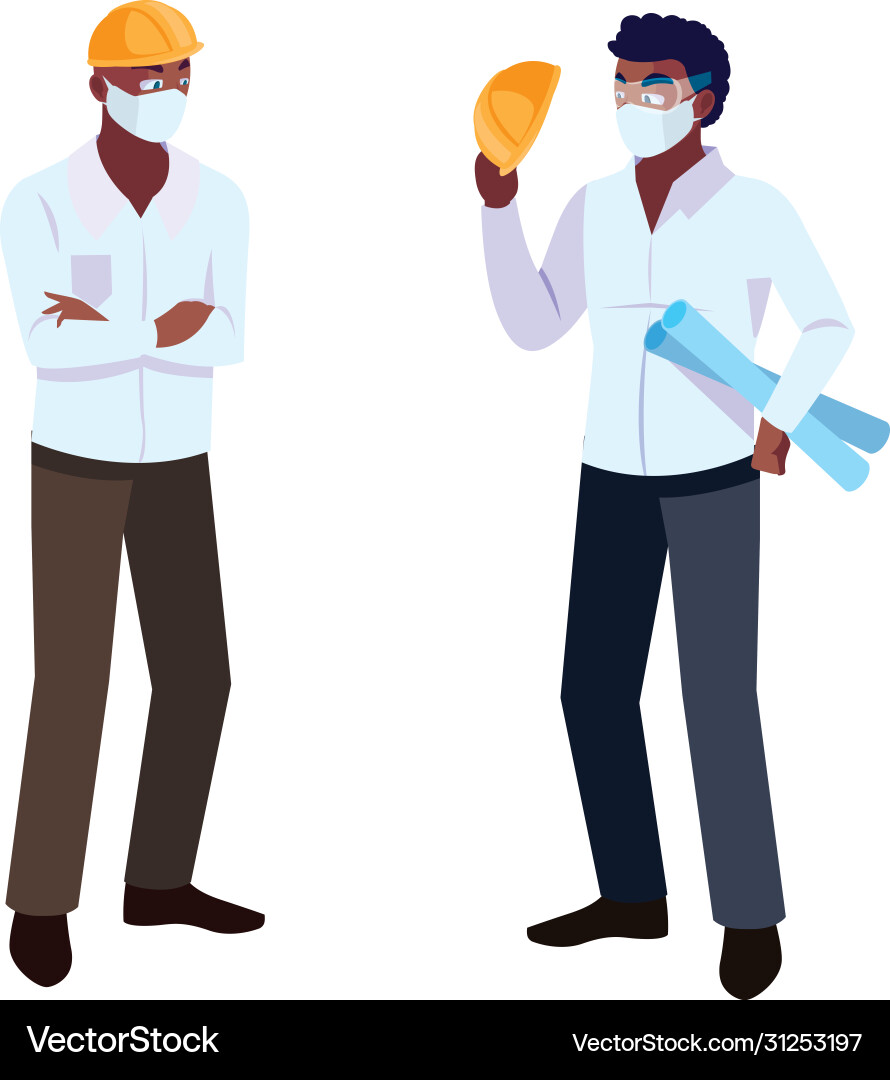 Male operator and executive with mask Royalty Free Vector