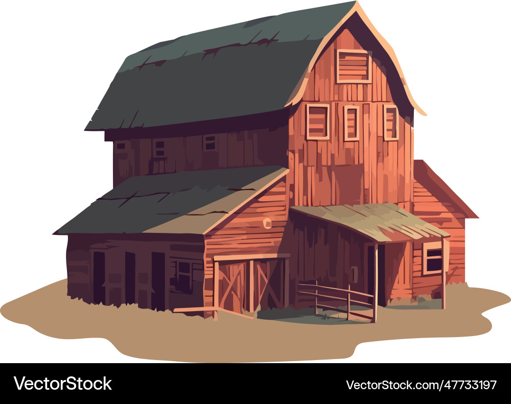 Rustic cottage nestled in nature with old barn Vector Image