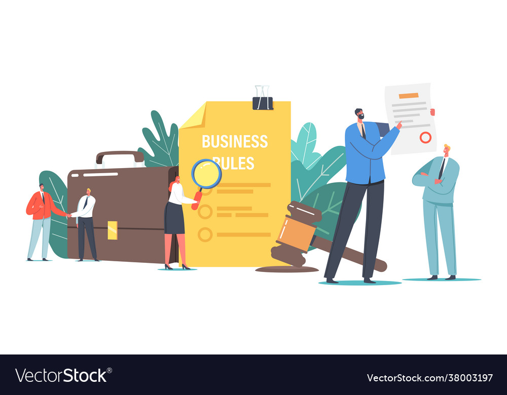 Tiny characters read corporate compliance rules Vector Image Tiny characters read corporate compliance rules Vector Image