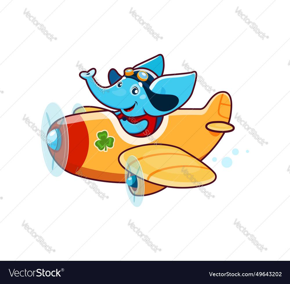 Cartoon cute elephant animal pilot on plane Vector Image