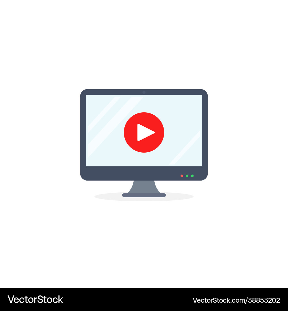 Computer monitor with player sign flat icon Vector Image