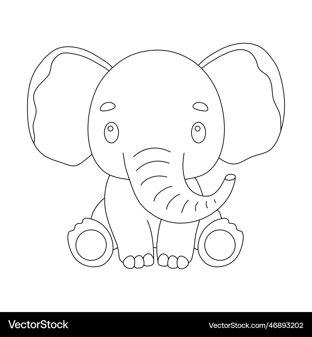 Cute elephant in outline style for coloring book Vector Image