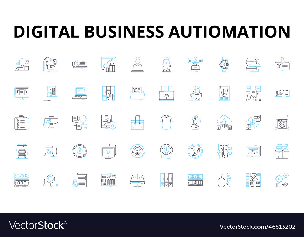 Digital business autiomation linear icons set Vector Image Digital business autiomation linear icons set Vector Image
