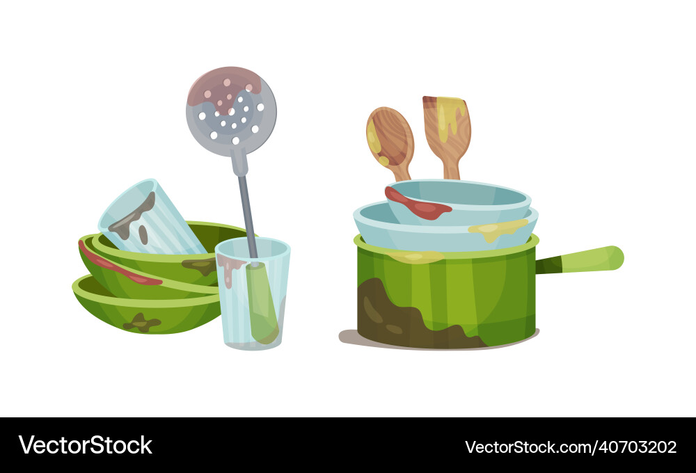 Dirty dishes set restaurant or household Vector Image