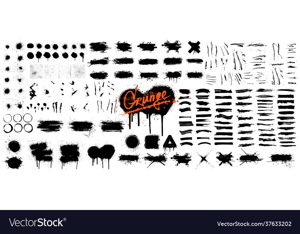Diverse set black paint - ink brush strokes Vector Image
