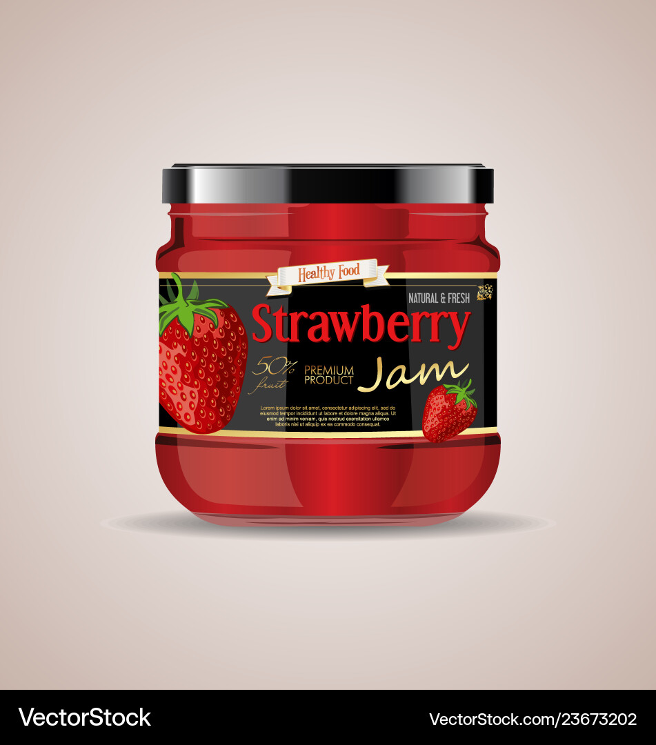 Glass jar mockup strawberry jam package design 2 Vector Image