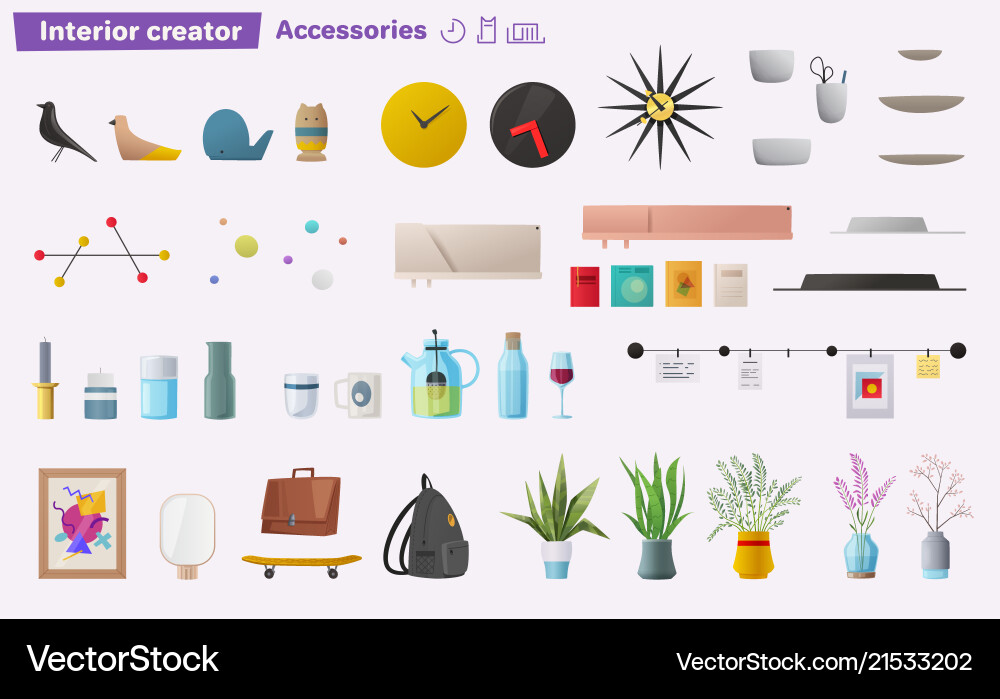 Set of accessories for home interior Royalty Free Vector