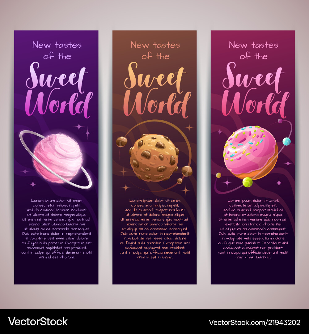Sweet planets banners set candy shop advertising Vector Image