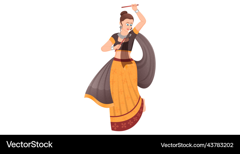 Traditionally dressed girl with dandiya sticks Vector Image