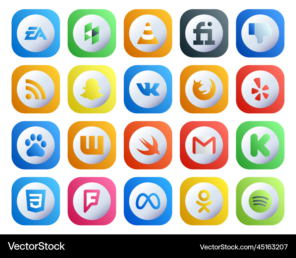 20 social media icon pack including swift baidu Vector Image