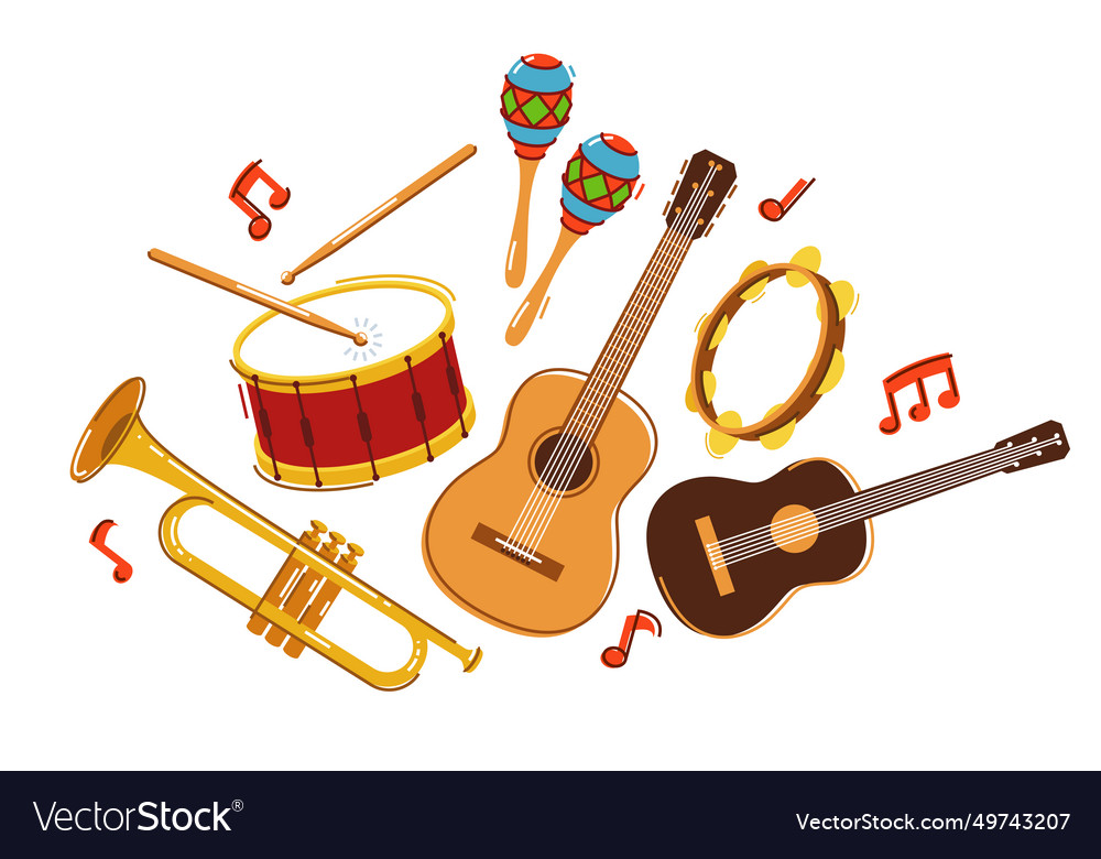 Acoustic music instruments composition flat Vector Image