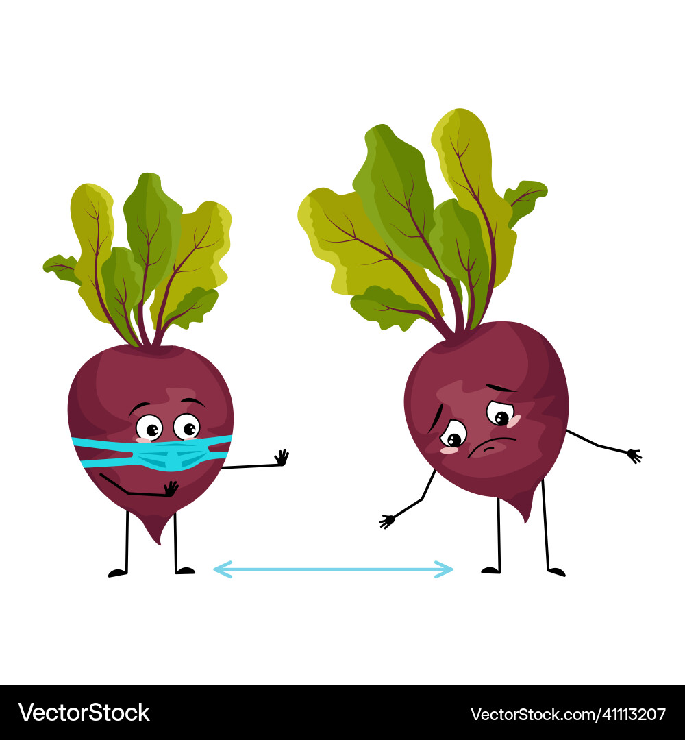 Beet character with sad emotions face and mask Vector Image