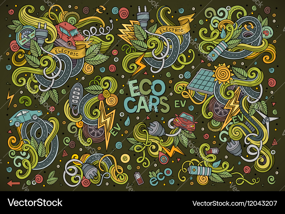 Colorful doodle cartoon set electric Royalty Free Vector