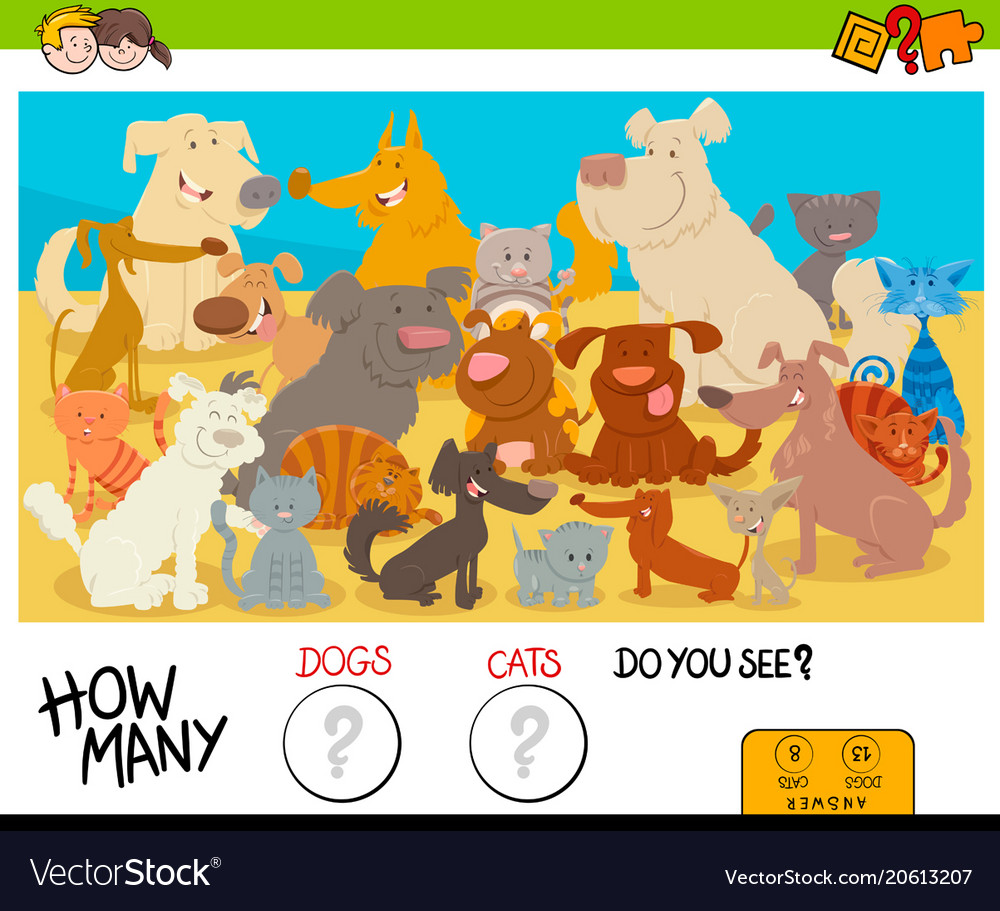 Counting cartoon cats and dogs educational game Vector Image