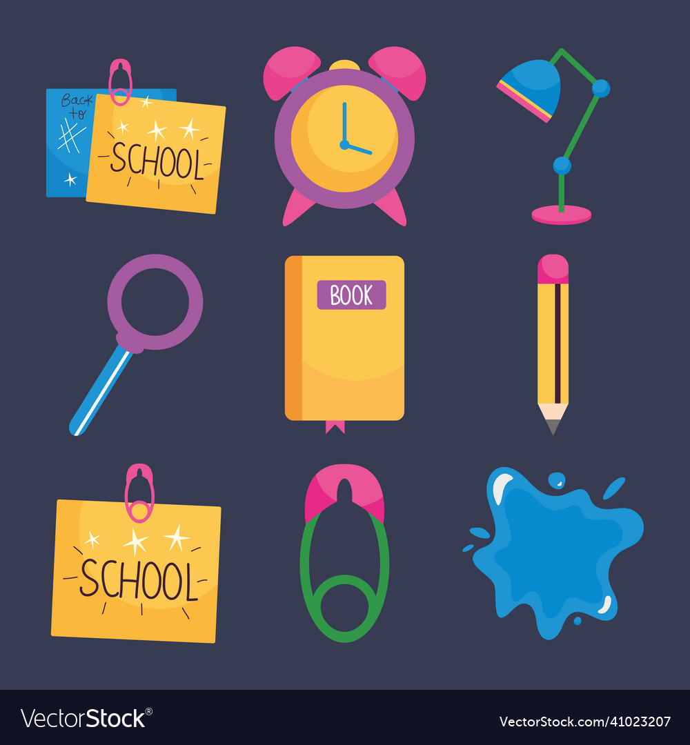 School and objects set Royalty Free Vector Image