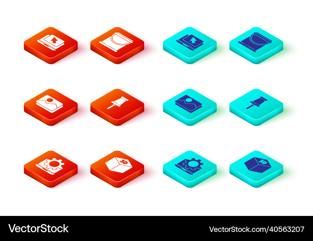 Set laptop and gear isometric cube picture Vector Image