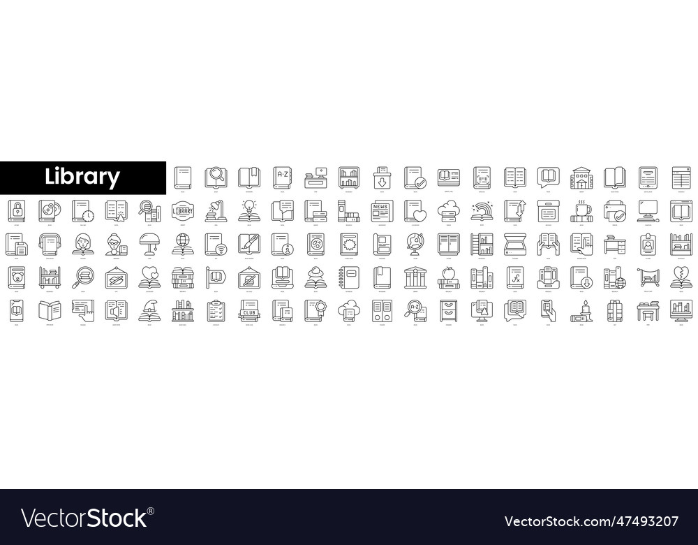 Set of outline library icons minimalist thin Vector Image