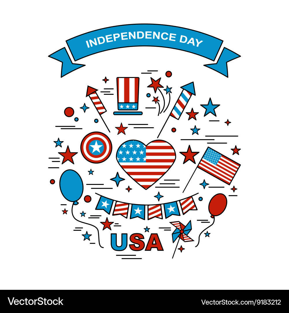 A set of design elements for independence day Vector Image