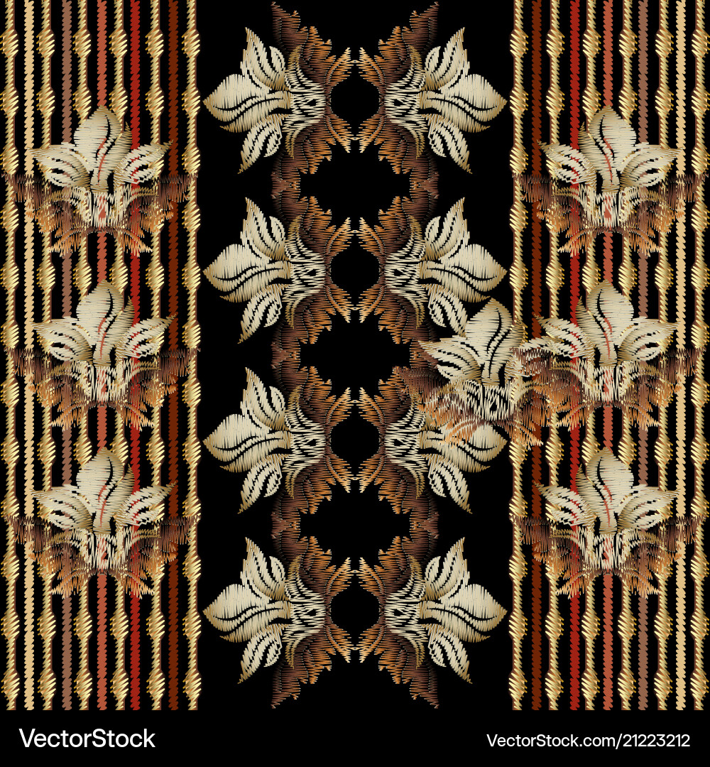 Baroque striped floral embroidery seamless pattern