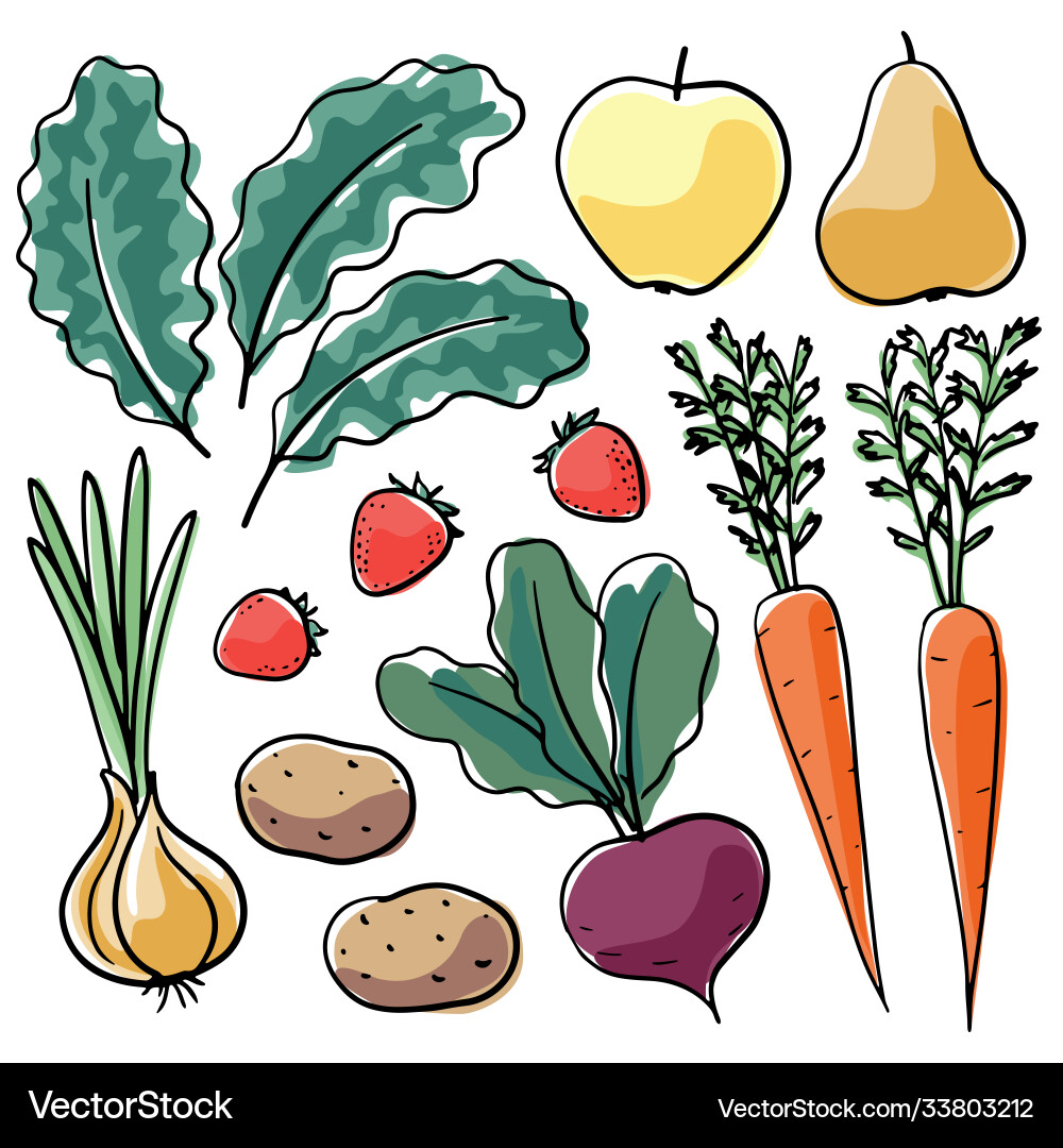 Hand-drawn farm produce Royalty Free Vector Image