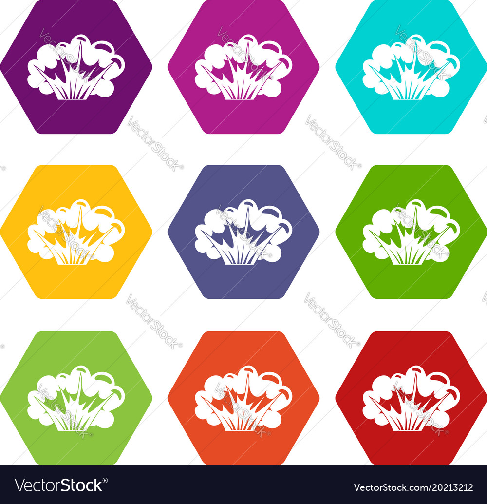 High powered explosion icon set color hexahedron Vector Image