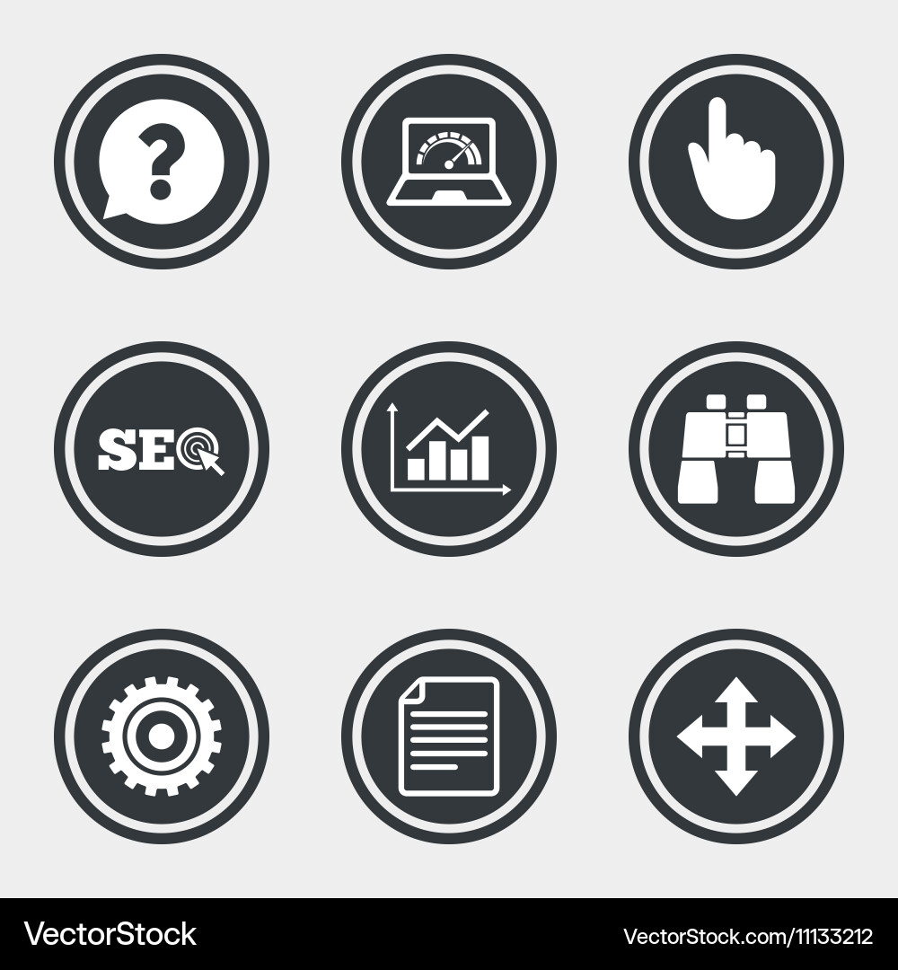 Internet seo icons analysis chart sign Royalty Free Vector