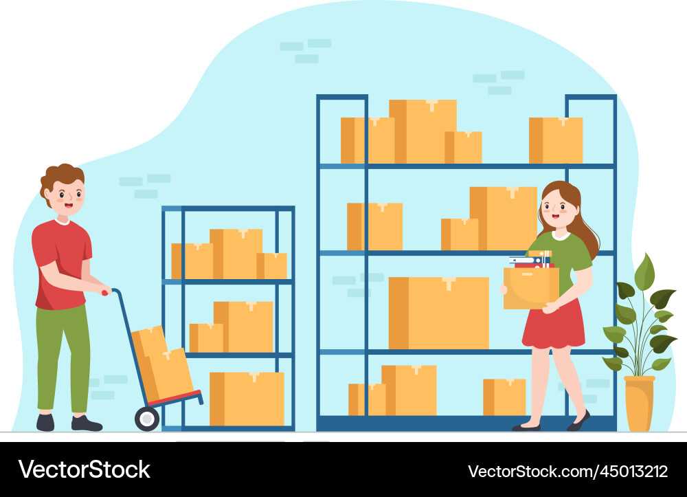 Self storage of cardboard boxes filled Royalty Free Vector