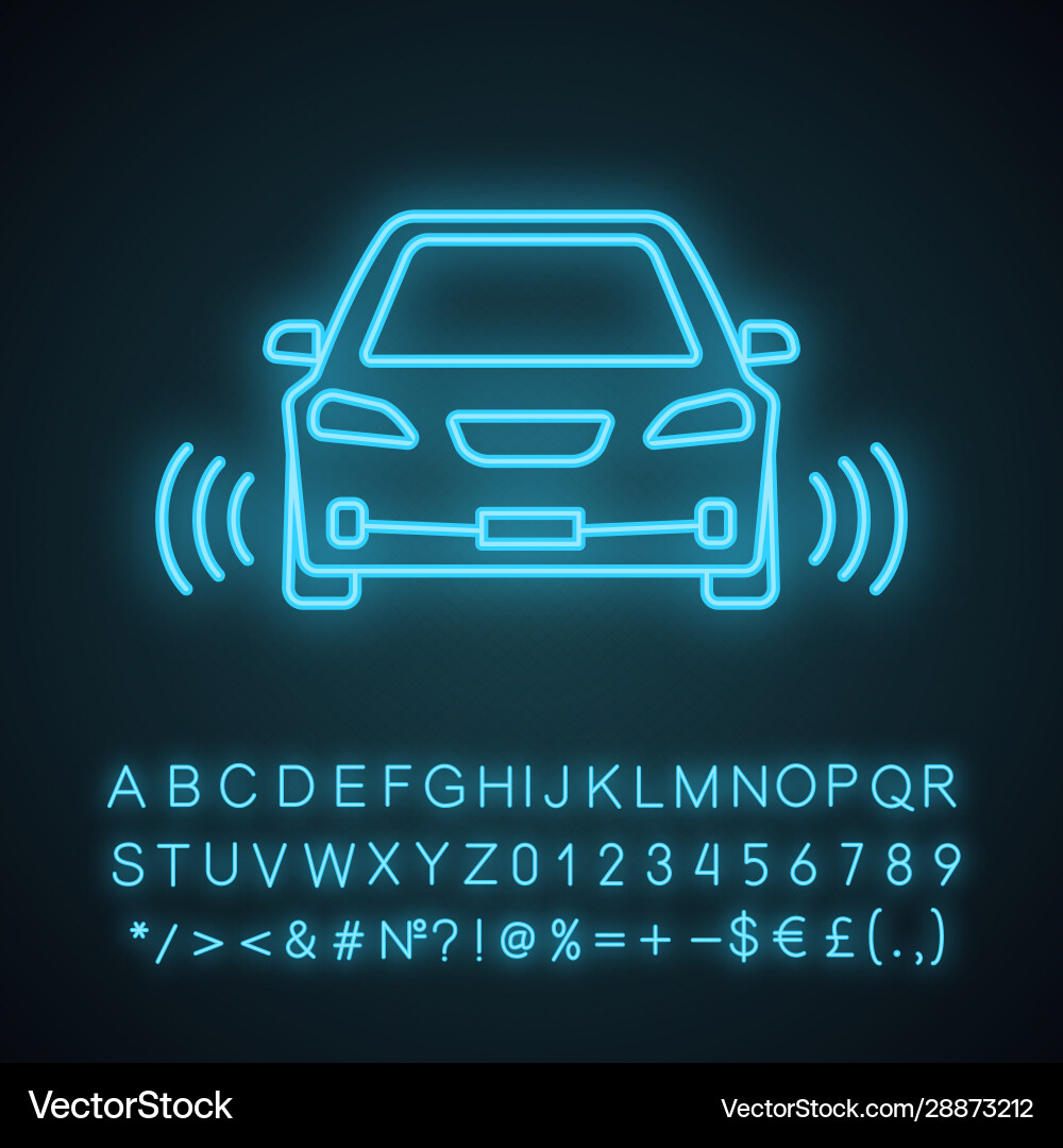 Smart car in front view neon light icon Royalty Free Vector