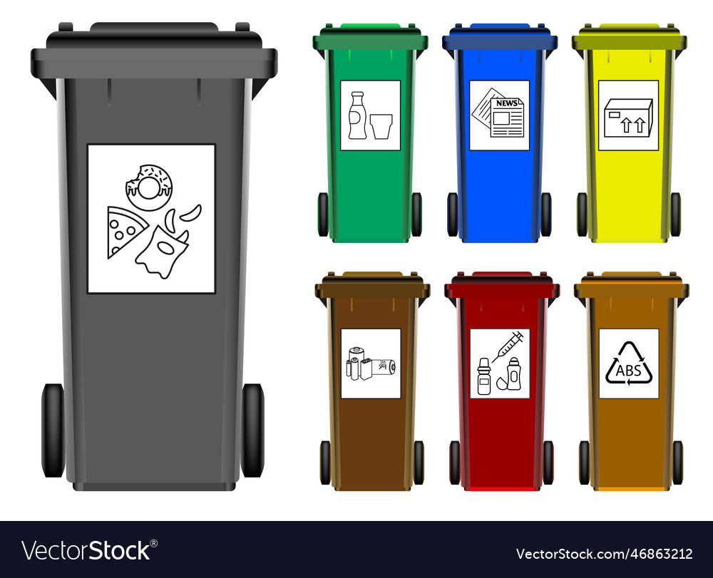Sorted garbage in bins on a white background Vector Image