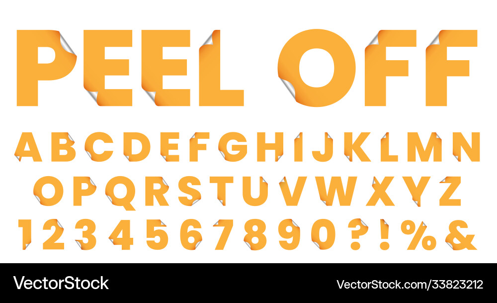 Sticker font peel off letters Royalty Free Vector Image