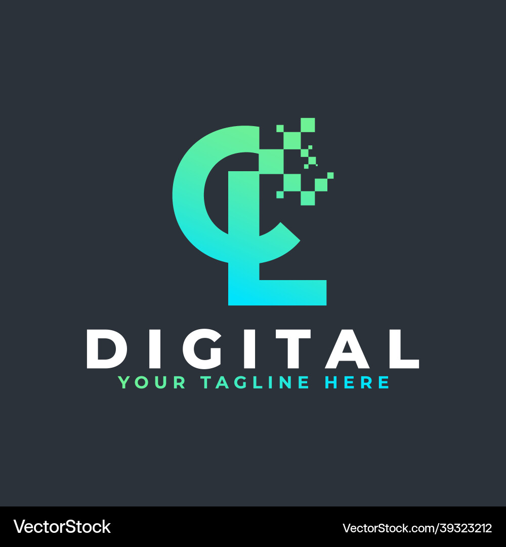 Tech letter cl logo blue and green geometric Vector Image