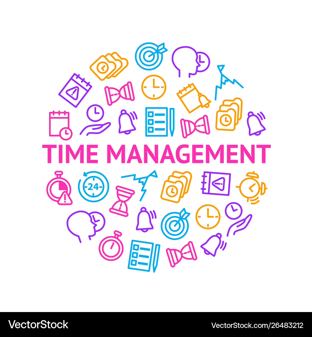 Time management signs thin line round design Vector Image