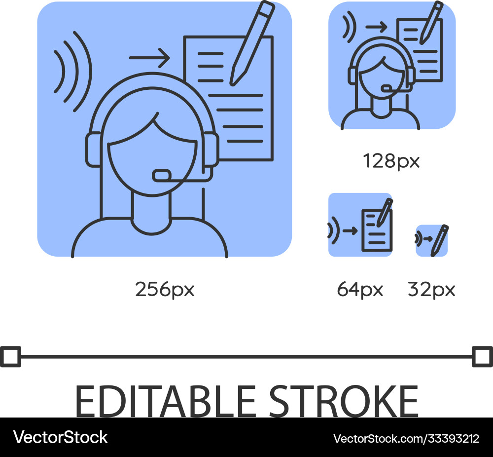 Transcription blue linear icons set Royalty Free Vector