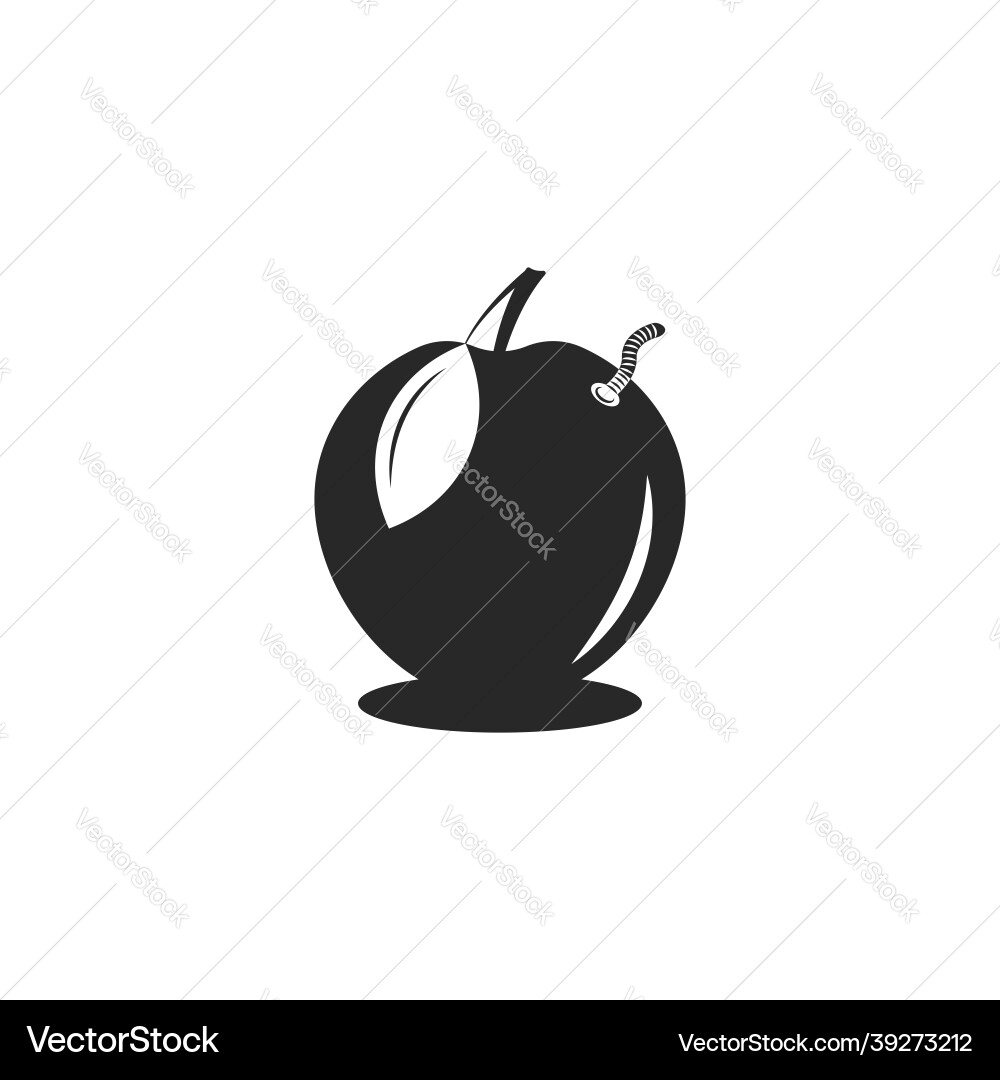 Wormy apple logo in negative space style worm Vector Image