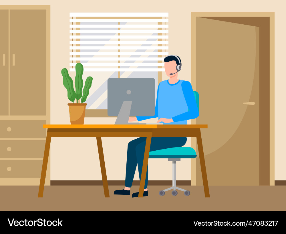 Businessman work as a call center with headphone Vector Image