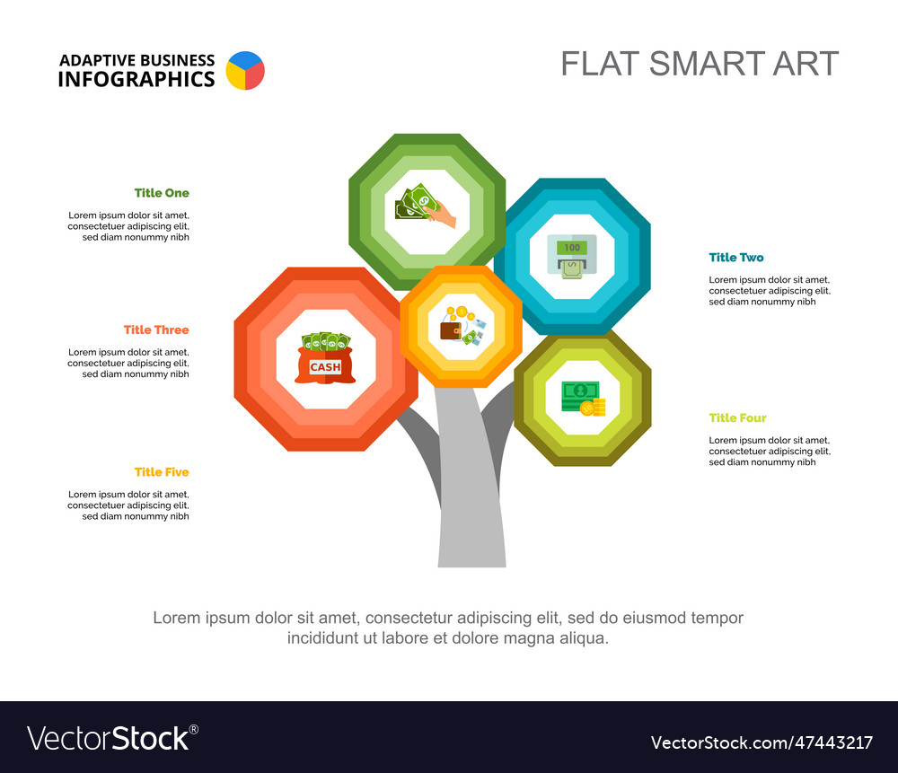 Five tree branches plan slide template Royalty Free Vector