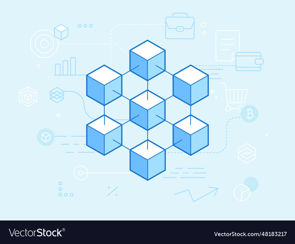 Flat linear in blue colors - blockchain and Vector Image