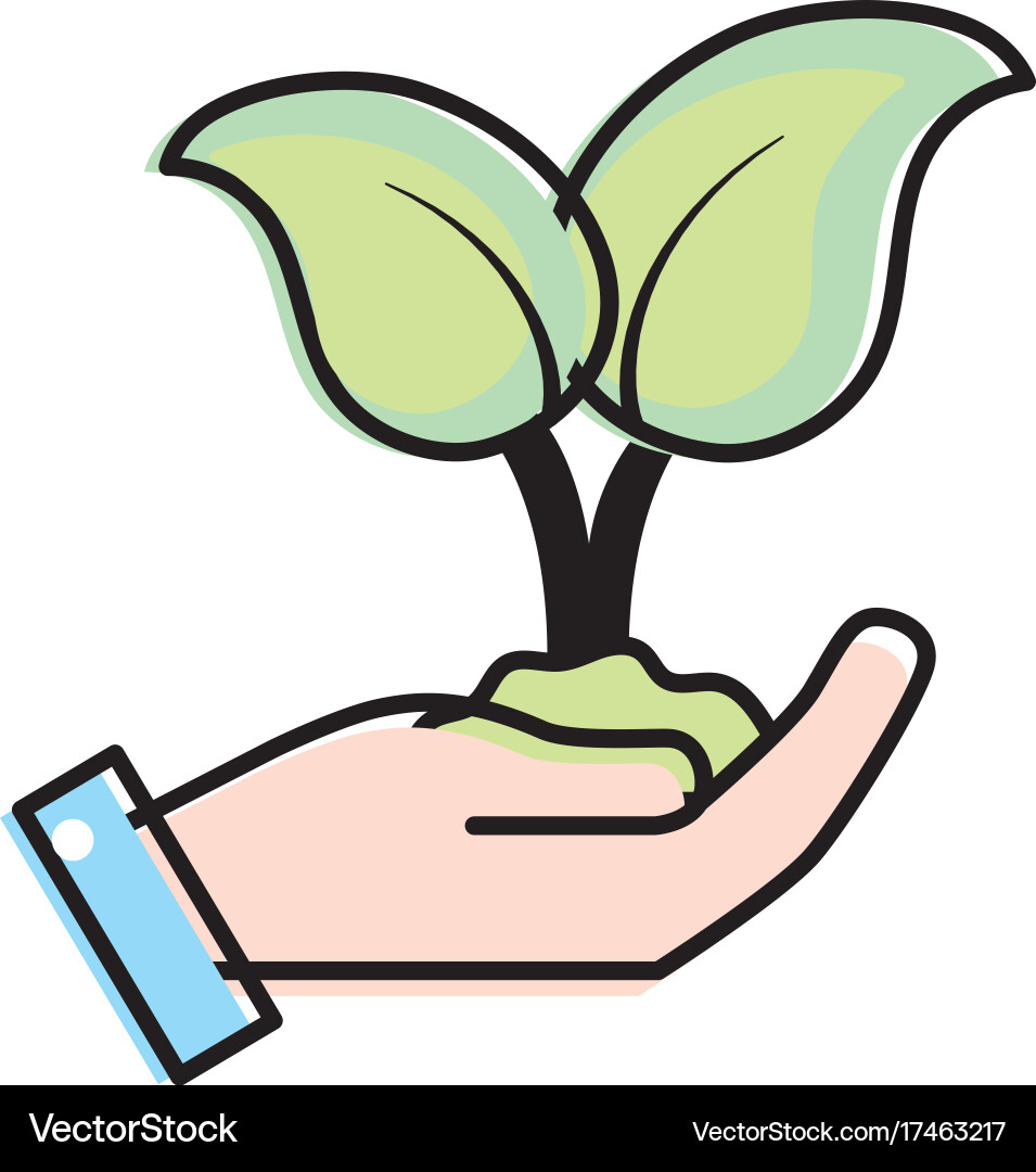 Hand with nice plants ground to natural Royalty Free Vector