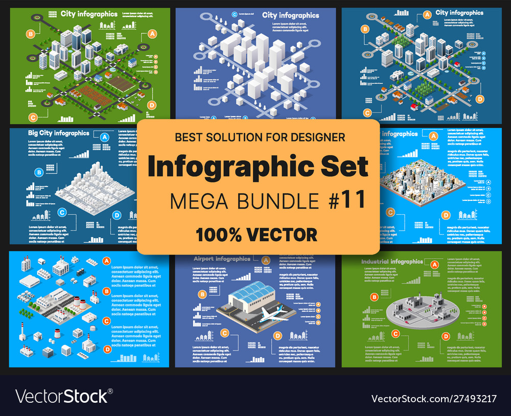 Isometric set infographics concept blocks Vector Image