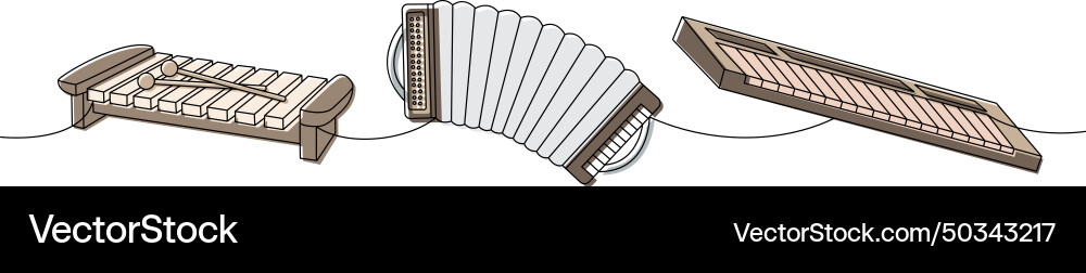 Set of musical instruments one line colored Vector Image