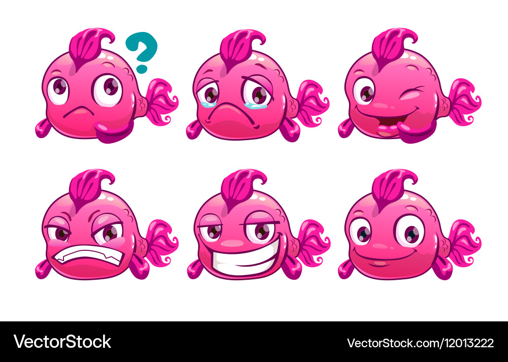 Funny cartoon pink fish character Royalty Free Vector Image