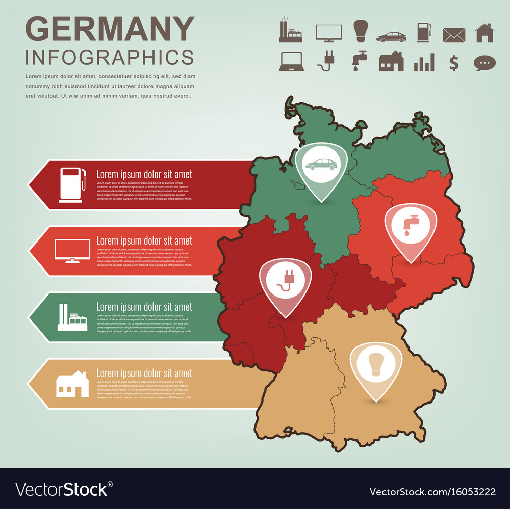 Germany map with infographic elements Royalty Free Vector