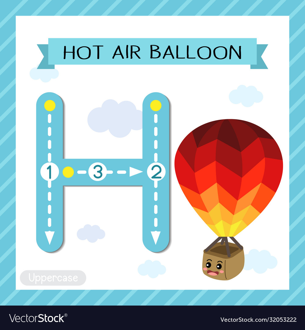 Letter h uppercase tracing hot air balloon Vector Image