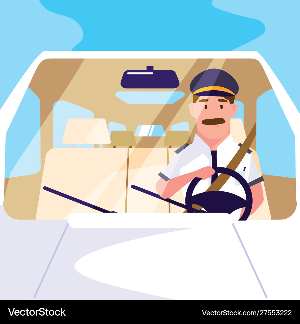Man driving a vehicle with steering Royalty Free Vector