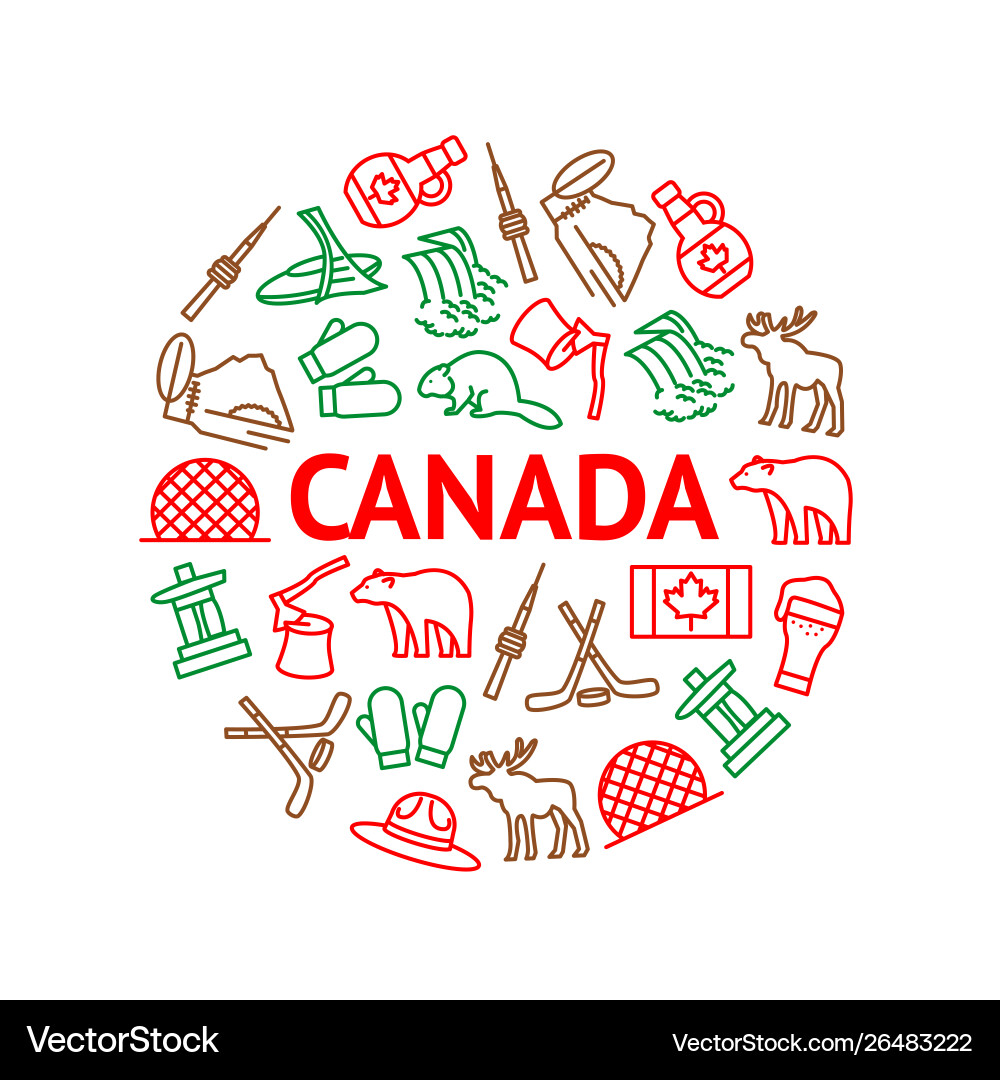 Travel canada signs thin line round design Vector Image
