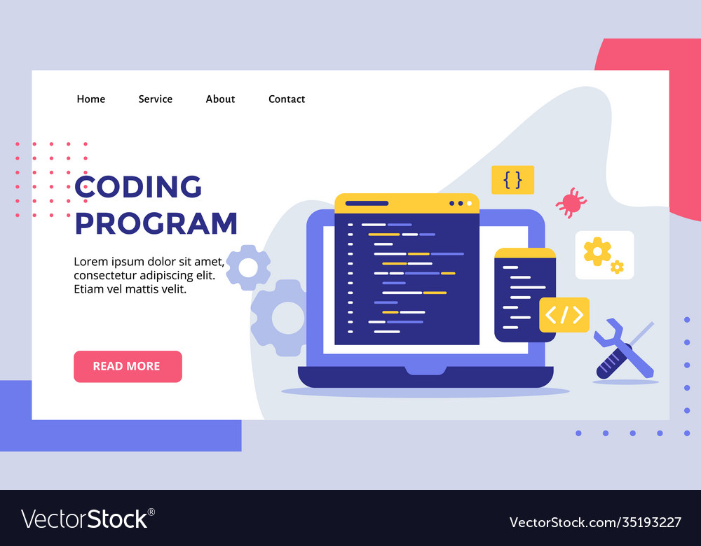 Codling program on display laptop screen for web Vector Image
