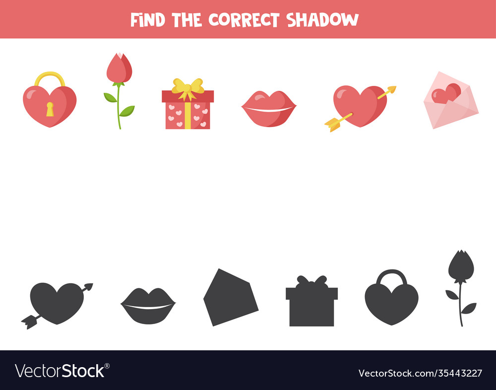Find correct shadow valentine elements Royalty Free Vector