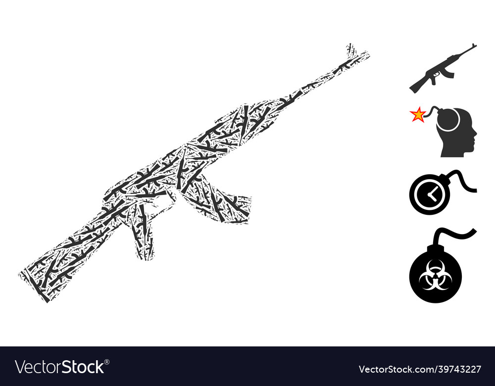 Kalashnikov gun icon recursive collage Royalty Free Vector Kalashnikov gun icon recursive collage Royalty Free Vector